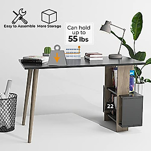 MODEAZY Side Modern Style Home Office Working Desk, Room Decor, Storage Shelves Study Writing Table, Walnut & Anthracite