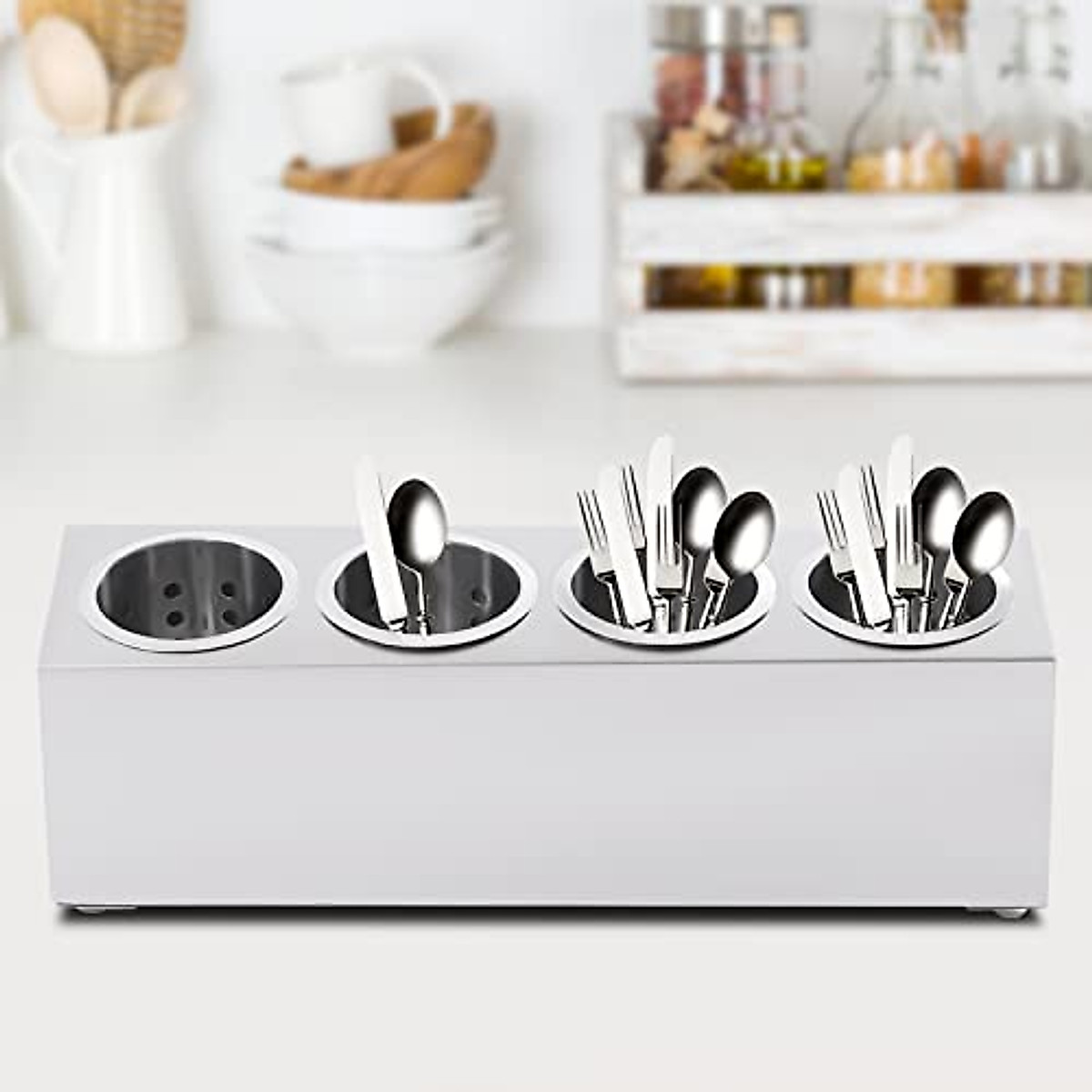 DNYSYSJ Silverware Organizer,4-Holes Flatware Organizers Stainless Steel Cylinder Flatware Silverware Utensil Holder Organizer Caddy,for Kitchen,Shops, Restaurants,Hotels,Drying Rack for Silverware