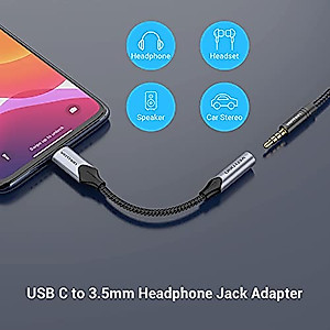VENTION USB Type C to 3.5mm Headphone Jack Adapter, USB C to Aux Audio Dongle Cable with DAC Chip Compatible with iPad Pro Pixel 2 XL Samsung Galaxy S21 S20 Ultra S20+ Note 20 10 S10