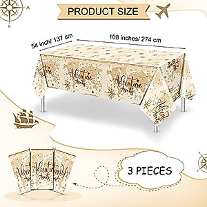 Travel Party Decoration Adventure Awaits Bon Voyage World Map Plastic Tablecloth Adventure Awaits Disposable Table Cover for Travel Retirement Wedding Graduation, 108 x 54 Inches (Khaki, 3 Pcs)