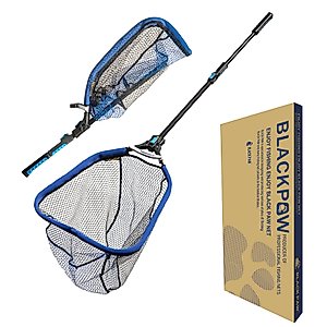 Black Paw Easy Fold Square Sliding Net Rubber Coated 3-D Net Bag, Super Strong, Collapsible Telescopic Pole Handle (Full 83''/210cm Hoop Size 23''/60cm Blue（Collapsible）)