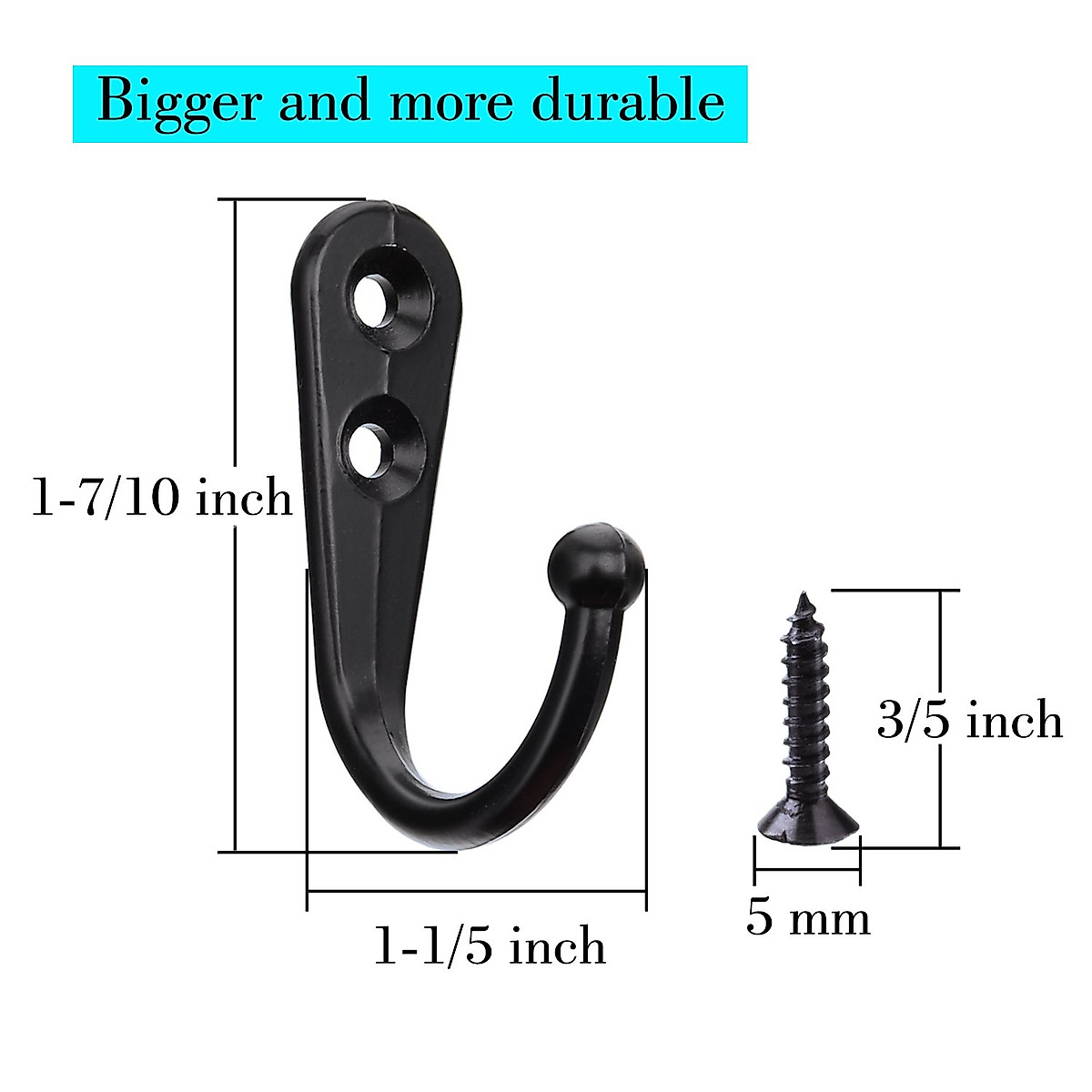 Sunmns 24 Pieces Coat Hooks Single Wall Mounted Robe Hook Vintage Hanger and 50 Pieces Screws (Black)