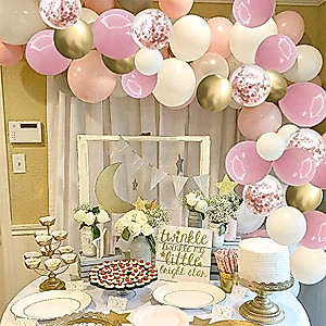 Pink and Gold Balloons Garland Arch Kit, 104pcs Rose Gold Confetti and White Metallic Gold Balloon for Girl Baby Shower Wedding Birthday Party Decorations