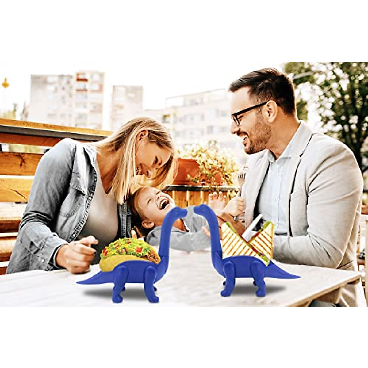 Vezna Home Goods Dinosaur Taco Holder Kids Taco Stand, Holds 2 Shells for Fun Taco Tuesday Party, Blue Jurassic Brontosaurus Dino Plate