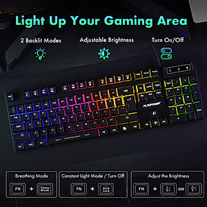 FLAGPOWER RGB Gaming Keyboard and Breathing Mouse Combo, Adjutable Breathing Backlit Mechanical Feeling Keyboard with 4 Colors 4800DPI Backlight Mouse for PC Laptop Computer Game and Work