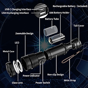 Esgofo Flashlights High Lumens Rechargeable,1000000 Lumens Super Bright Handheld LED Flash Light,Powerful Emergency Linternas, Waterproof, Long Lasting, for Hiking Camping Gift