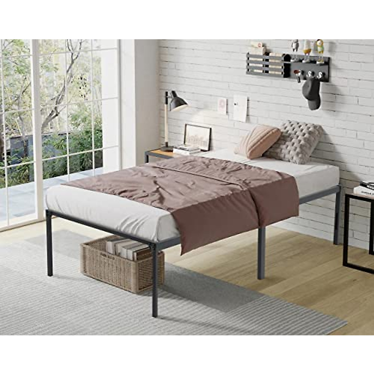 Capacmkseh 14 Inch Twin Size Metal Bed Frame, Heavy Duty Bed Frame Metal Platform Mattress Foundation Bed Frames with Storage, No Box Spring Needed, Under Bed Storage, Noise-Free