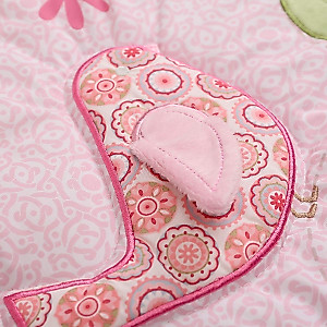 5 PCs Pink Floral Nursery Crib Bedding Set Embroidery Birds Flower Baby Girl Cot Bedding Set Quilt + Fitted Sheet + Skirt + Window Valance + Changing Pad Sheet