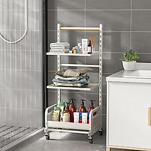 Aratan 3 Tier Rolling Cart, Small Utility Cart on Wheels, White Detachable Kitchen Cart Storage Organizer Cart with Wooden Handle for Home, Office and Classroom