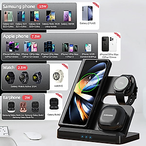 Wireless Charger for Samsung,3 in 1 Fast Wireless Charging Station for Samsung Galaxy S24 S23 Ultra S23 S22 Z Fold5/4 Z Flip5/4,Wireless Watch Charger Galaxy Watch 6 Classic 5pro/4,Galaxy Buds Black