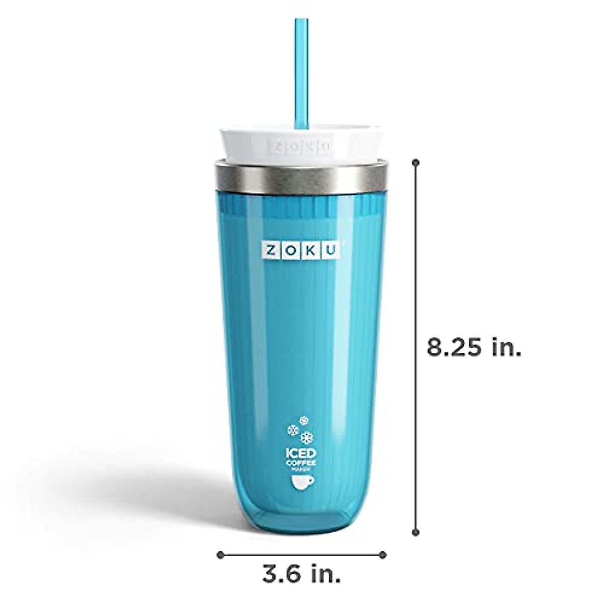Zoku Instant Iced Coffee Maker, Reusable Beverage Chiller Cools Hot Beverages in Minutes Without Dilution, Portable 11-ounce Tumbler With Spill-resistant Lid and Straw, Teal
