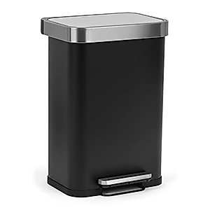 SIMPLI-MAGIC 50 Liter Soft-Close, Smudge Resistant Trash Can with Foot Pedal and Built in Filter-Stainless Steel, Sleek Finish, 50L/13.2 Gallon, Black