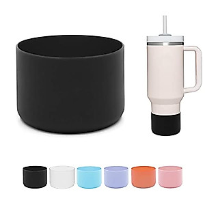 Silicone Boot for Stanley 40 oz Quencher Adventure Tumbler and IceFlow Flip 30 oz 20 oz, Stanley Cup Accessories Protector Bottom Sleeve Cover Bumper for Stanley 40 oz with Handle (Black)