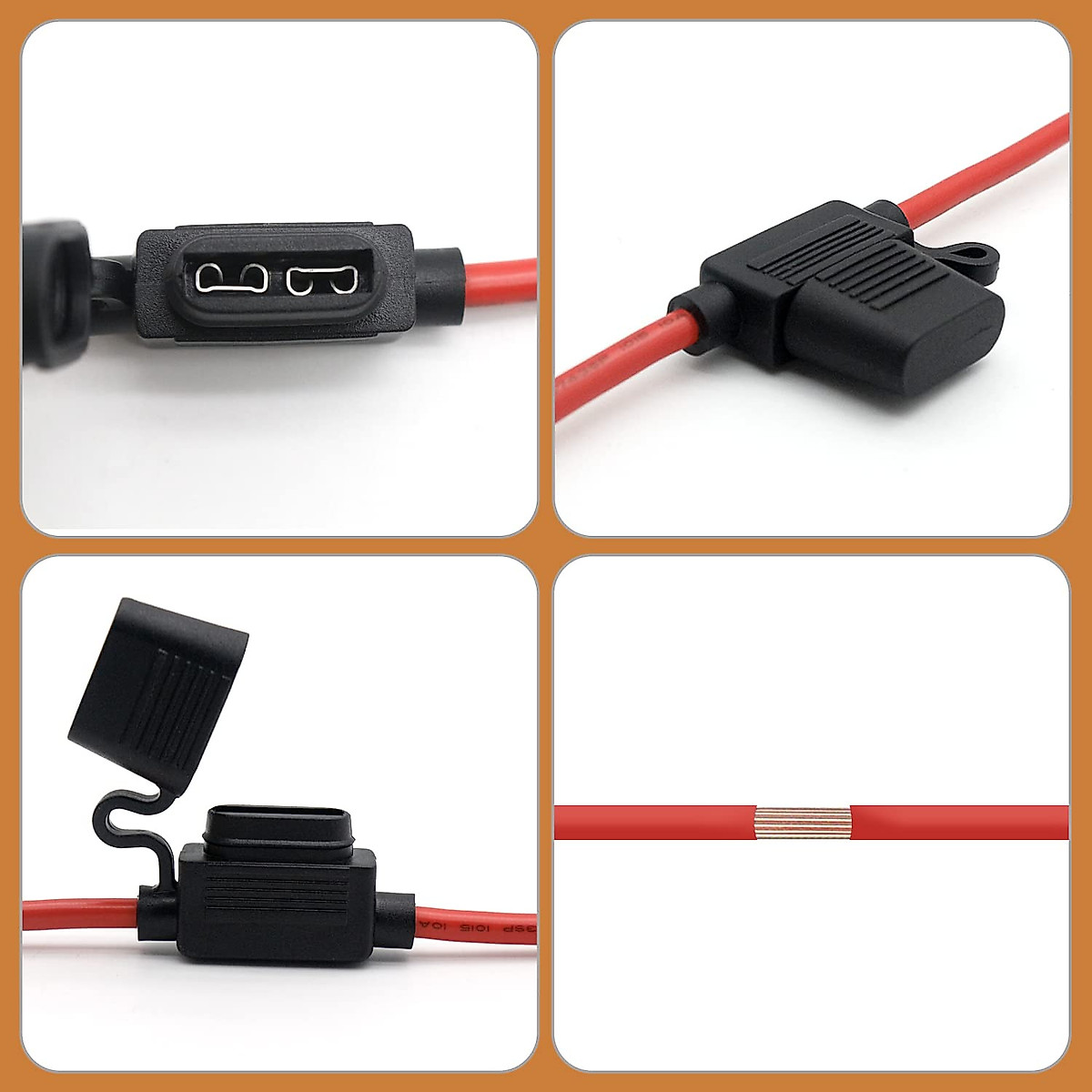 Fuse Holder ATC/ATO, 4 Packs in-Line Automotive Blade Fuse Holder with 24PCS Standard Car Fuses, 15A 20A 25A 30A 35A 40A Automotive Replacement Fuses (10 Gauge)