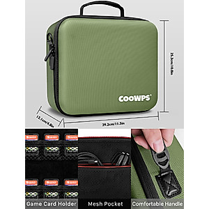 COOWPS Switch Case Compatible with Nintendo Switch and Switch OLED Model, with 21 Switch Games Card Slots, Portable Full Protection Travel Bag for Switch Console Pro Controller Accessories Green