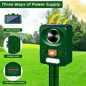 2 Pack Upgraded Ultrasonic Animal Repeller Outdoor,Solar Animal Repeller with Motion Sensor & Deterrent Light to Repel Raccoon Squirrel Skunk Cat Rabbit Dog Deer Repellent Devices for Yard Protection