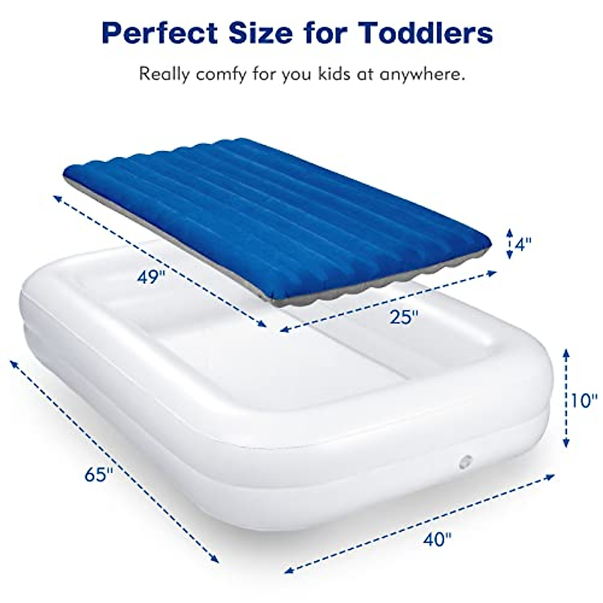 USHMA Upgrade Toddler Travel Bed with Bumpers [4-Side] | Both Side Usable Toddler Air Mattress | Inflatable Toddler Bed | Portable Inflatable Kids Travel Toddler Bed | Kids Blow Up Mattress with Sides