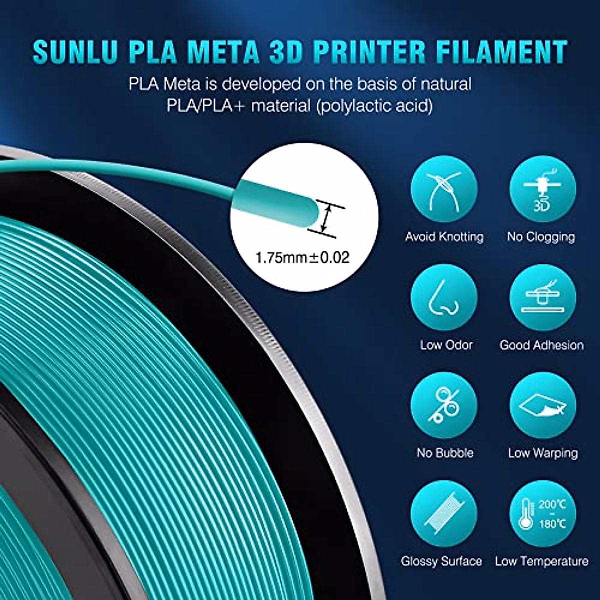 SUNLU 250g ABS Filament 1.75mm Bundle and PLA Meta 3D Printer Filament Black, Dimensional Accuracy +/- 0.02 mm, 0.25 kg Spool, 8 Rolls, Black+White+Grey+Blue+Yellow+Green+Red+Orange