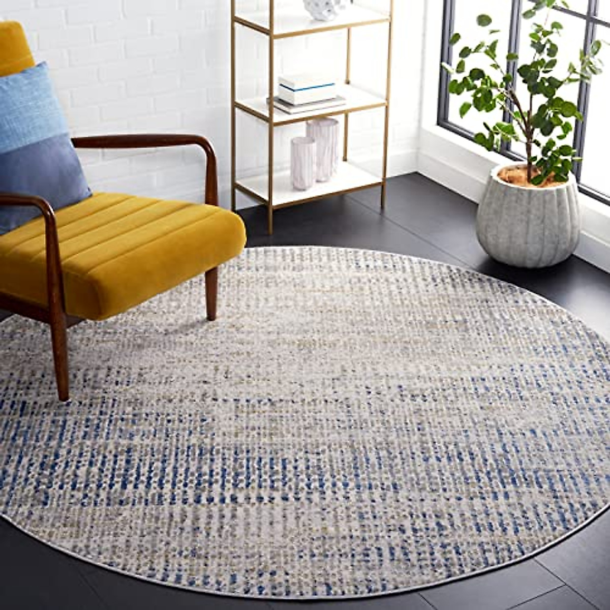 Safavieh Palma Collection 6'7" Round Beige/Blue PAM356A Modern Contemporary Abstract Non-Shedding Entryway Foyer Living Room Bedroom Kitchen Area Rug