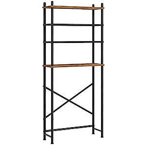 HOOBRO Over The Toilet Storage, 4-Tier Over Toilet Bathroom Organizer, Freestanding Above Toilet Shelf with Adjustable Feet, Space Saving, Easy to Assemble, Rustic Brown and Black BF64TS01