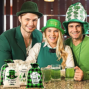 24 Pcs St Patrick's Day Gift Bag with Drawstring Shamrock Cotton Treat Bags Candy Pouch Sacks Irish Party Favor Bag Green Plaid Pouch Bag for Saint Patrick's Day Irish Party Supplies (5 x 7 Inch)
