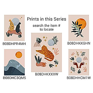 Abstract Mystical Jungle Cats No.11 Magical Wall Art Print - 11x14 UNFRAMED Boho Decor in Neutral Shades of Teal,Blue, Gold, Black & Terra Cotta.