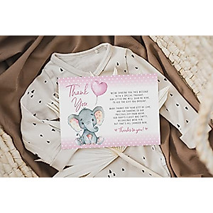 Pink Elephant Baby Shower, Thank You Cards 20 Count Pre-written Thank You Cards, Baby Sprinkle Pink Dots