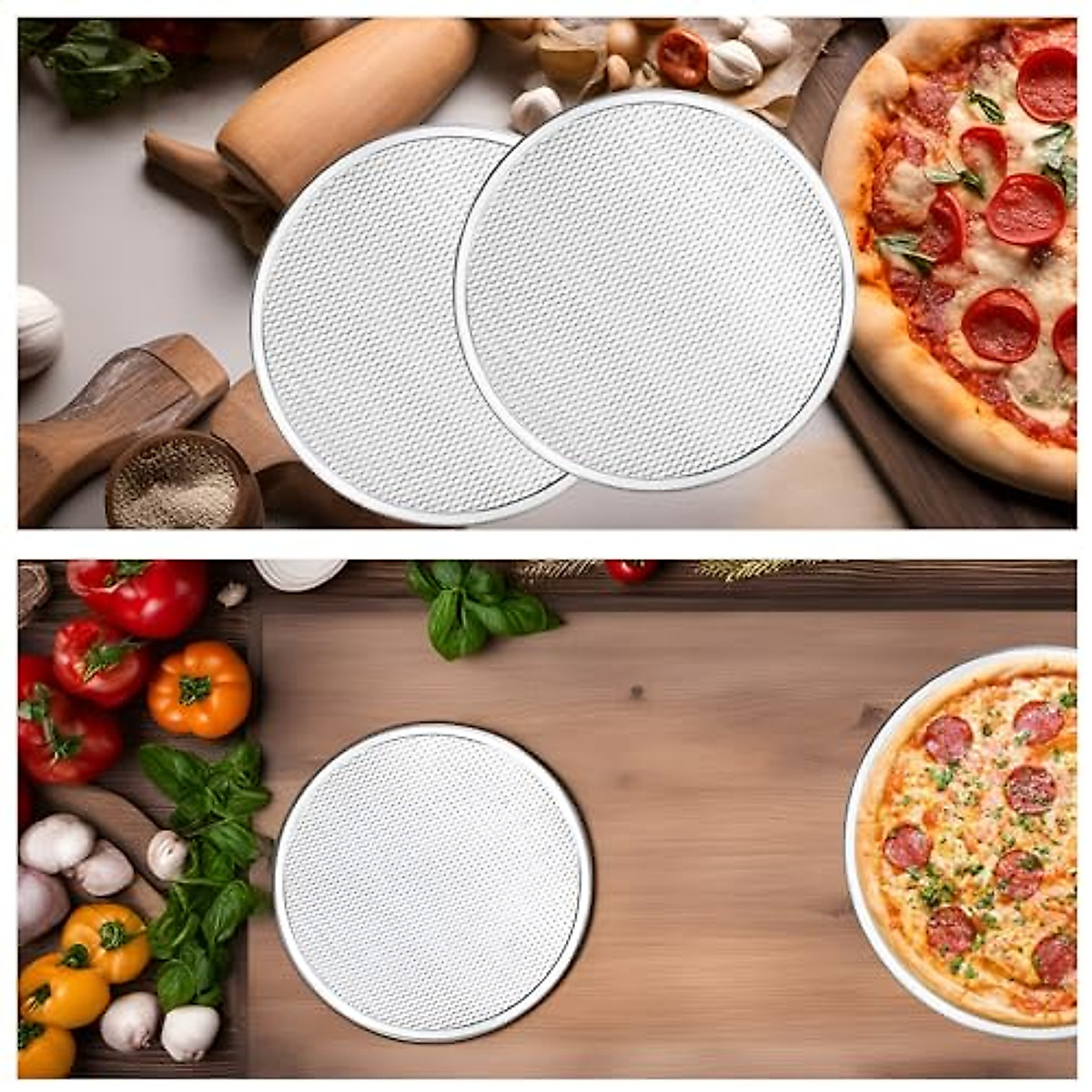 RHBLME 3 Pack Aluminum Alloy Pizza Baking Screen, 12 Inch Pizza Screen Restaurant-Grade Baking Screen for Oven, Round Pizza Crisper Tray Pizza Baking Tray for Home Kitchen, BBQ, Seamless