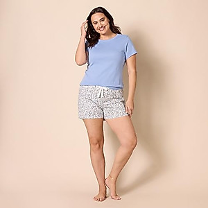 Amazon Essentials Women's Poplin Short and Sleep Tee Set, Blue Floral, Large