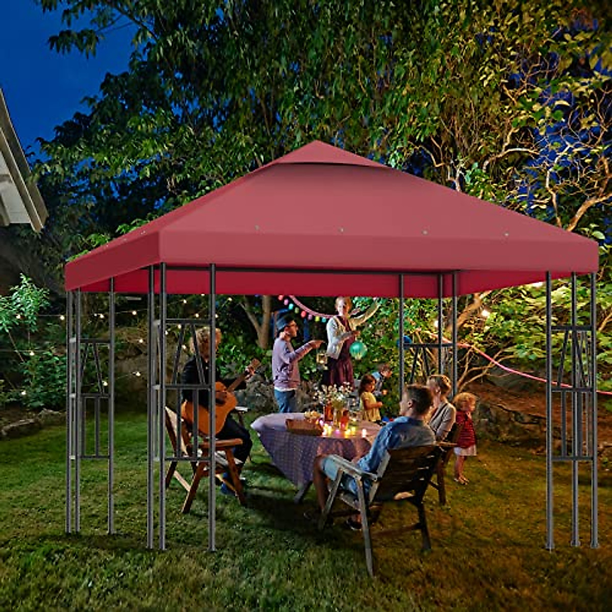 FOLAWO 10' X 10' Gazebo Replacement Canopy Double Tier Gazebo Covers for Yard Patio Garden Canopy Sunshade (Red)