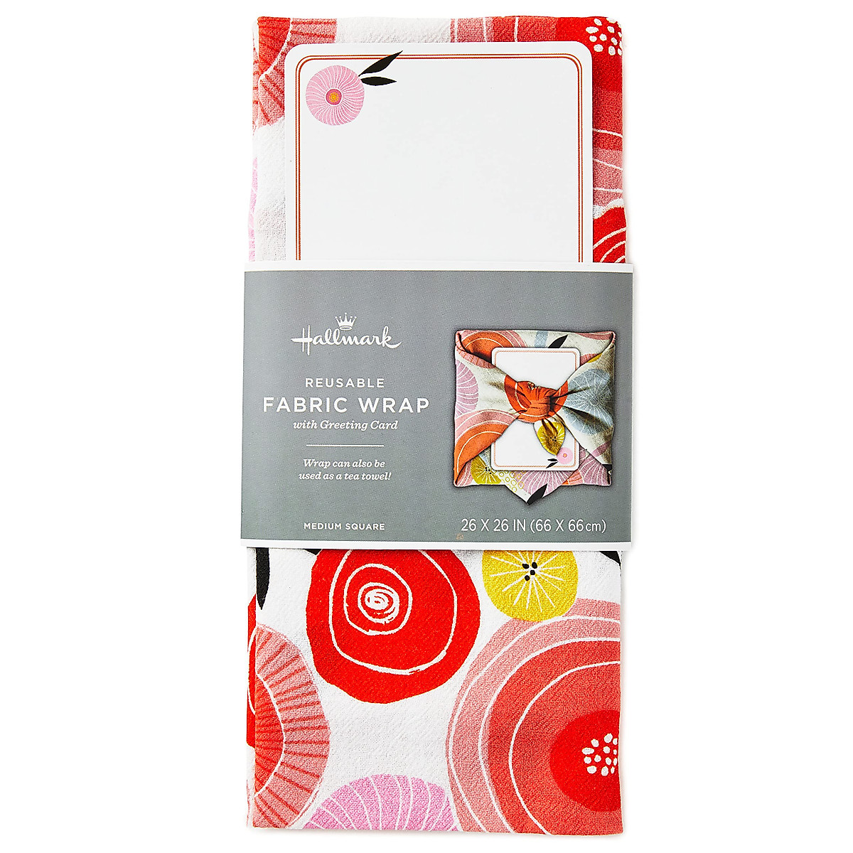 Hallmark Reusable Fabric Gift Wrap (1 Sheet: 26" x 26" Pink and Orange Modern Floral) for Birthdays, Bridal Showers, Valentine's Day, Easter, Mother's Day