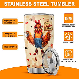 HUBUPU Chicken Gifts, Breed Lovers Spring Swig For, Tumbler 20 Oz With Lid And Straw, Crazy Chicken Lady Coffee Lover, Coffee Travel Coffee Mug Cup Girl Stainless Steel Coffee Straw Lid