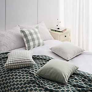 Topfinel Farmhouse Decorative Throw Pillow Covers 18x18inch Set of 4 Spring Green Cushion Case Buffalo Check Plaid Pillow Covers Canvas Striped Pillowcases for Bed Sofa Home Decor, Grey Green