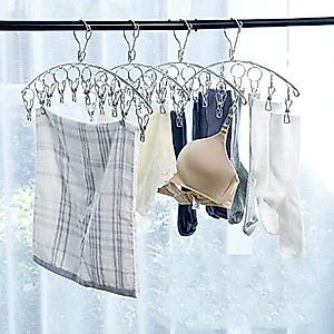 Suwimut 10 Pack Stainless Steel Laundry Drying Rack Clothes Hanger with 10 Clips Windproof for Drying Socks, Bras, Cloth Diapers, Towel, Underwear, Scarf, Hat, Pants and Gloves