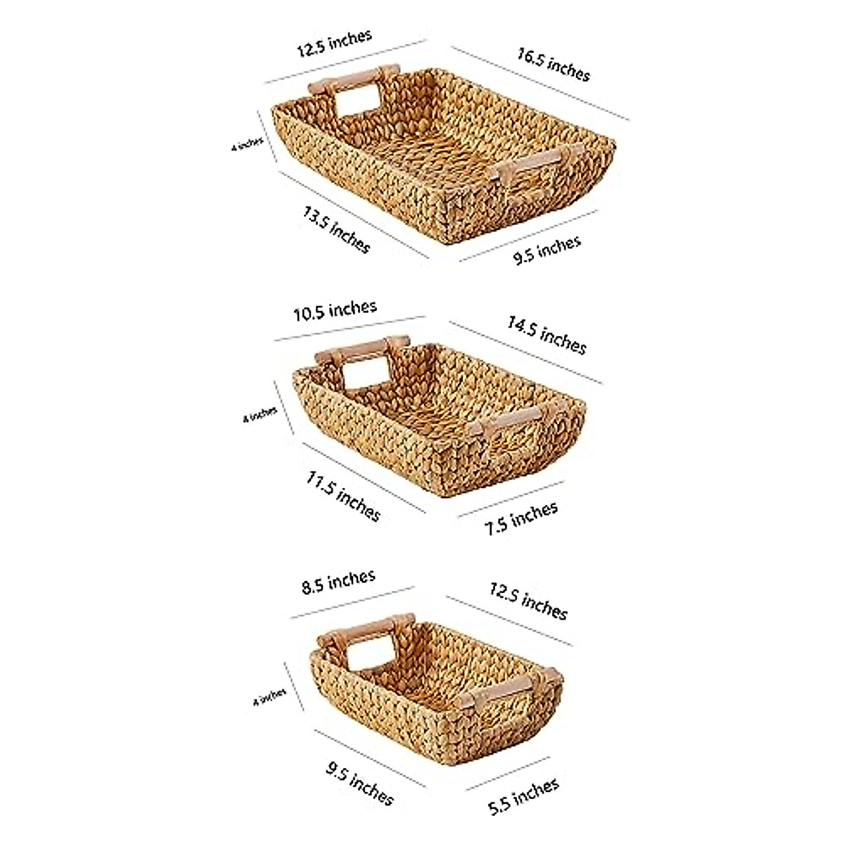 Berdeng Wicker Storage Basket, Large Baskets for Gifts Empty, Small Baskets for Organizing, Woven Storage Baskets for Shelves, Toy Basket, Set of 3(Sea Grass)
