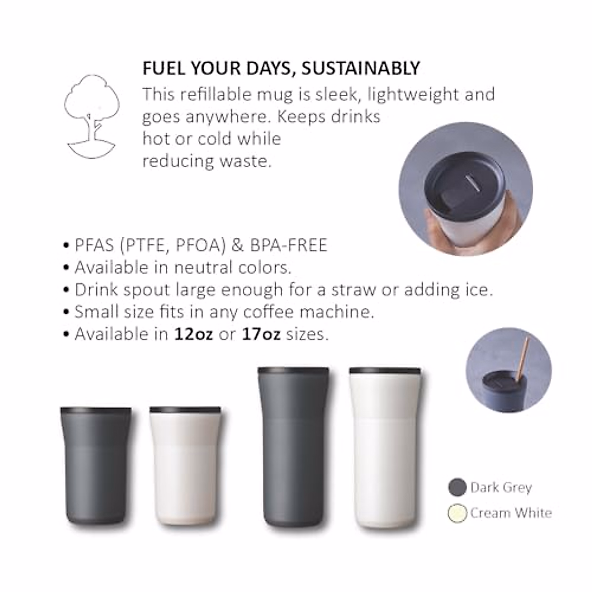 KYOCERA 17 oz Ceramic Coated Tumbler with Lid - Cream White