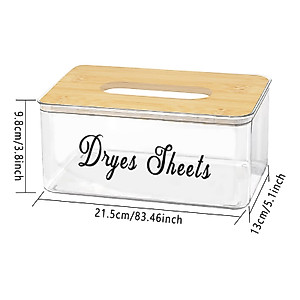 Chris.W Bamboo Dryer Sheet Holder Dispenser, Clear Fabric Softener Sheets Holder, Clear Washer Dryer Sheets Container Storage Box with Lid for Laundry Room Decor & Organization, Large Capacity Storage