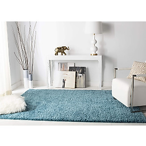 SAFAVIEH August Shag Collection Area Rug - 8' x 10', Turquoise, Solid Design, Non-Shedding & Easy Care, 1.2-inch Thick Ideal for High Traffic Areas in Living Room, Bedroom (AUG900K)