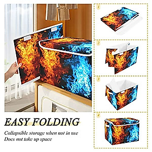 Kigai Red and Blue Fire Storage Basket with Lid Collapsible Storage Bin Fabric Box Closet Organizer for Home Bedroom Office 1 Pack