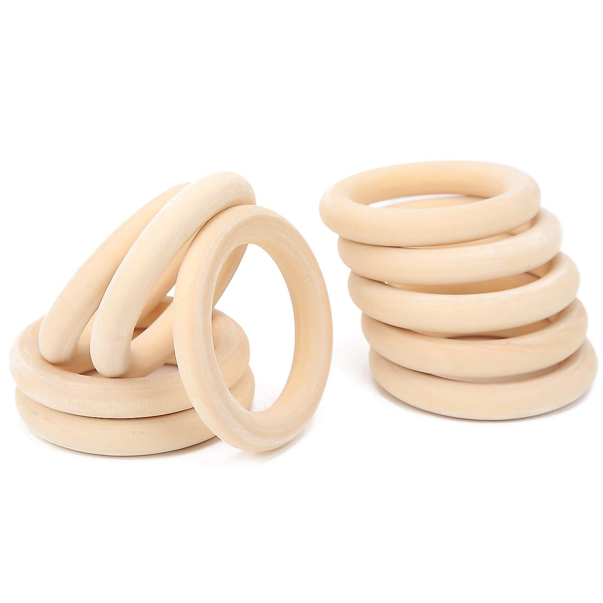 10Pcs Wood Teething Rings, 65mm Baby Unfinished Wood Circles Without Paint, Smooths Wood Circles for Crafts DIY Teething Ring, Jewelry Pendant Connectors (Wood Color-65mm)