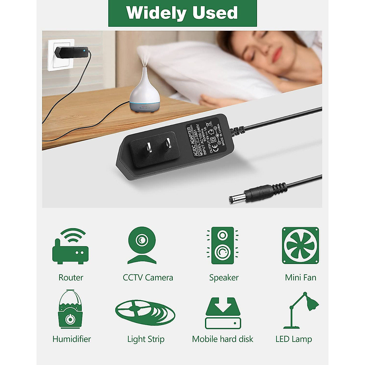 JOVNO 6V 1A DC Power Supply, AC to DC 6 Volt 1Amp 0.8A 0.5A 450mA Adapter Cord with 5.5x2.5mm Tip, for Arm Monitor Soap Dispensers Trash Can Doorbell Alarm Shaver Lamp Clock Baby Monitor/Swing