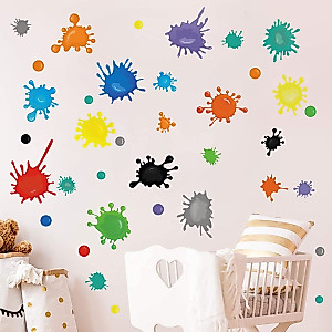 TOARTi Multicolor Paint Wall Decal (36pcs), Splatter and Splotches Wall Sticker for Art Room Nursery Decoration, Watercolor Paint Splash Room Decor Ink Splotch Wall Stickers