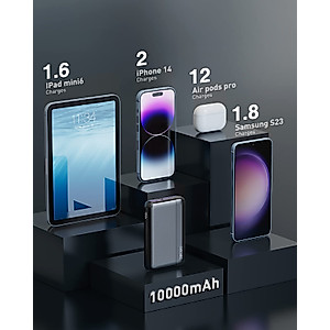 Qecvec Portable Charger with Built in Cords, Ultra-Compact 22.5W PD & QC 3.0 Fast Charging 10000mAh USB C Power Bank,Small LED Display Phone Battery Pack with Cable Compatible with iPhone,Samsung
