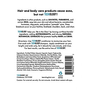 Teenology Conditioner for Teens - Avoid Forehead and Body Acne - Sulfate and Paraben Free, Noncomedogenic, Natural Botanical Extracts, Vanilla Almond - 16 oz.