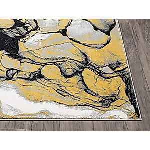 Abani Modern Grey & Yellow Marble 4' x 6' Area Rug, Rugs Arto Collection - Contemporary Colorful Abstract Liquid Style