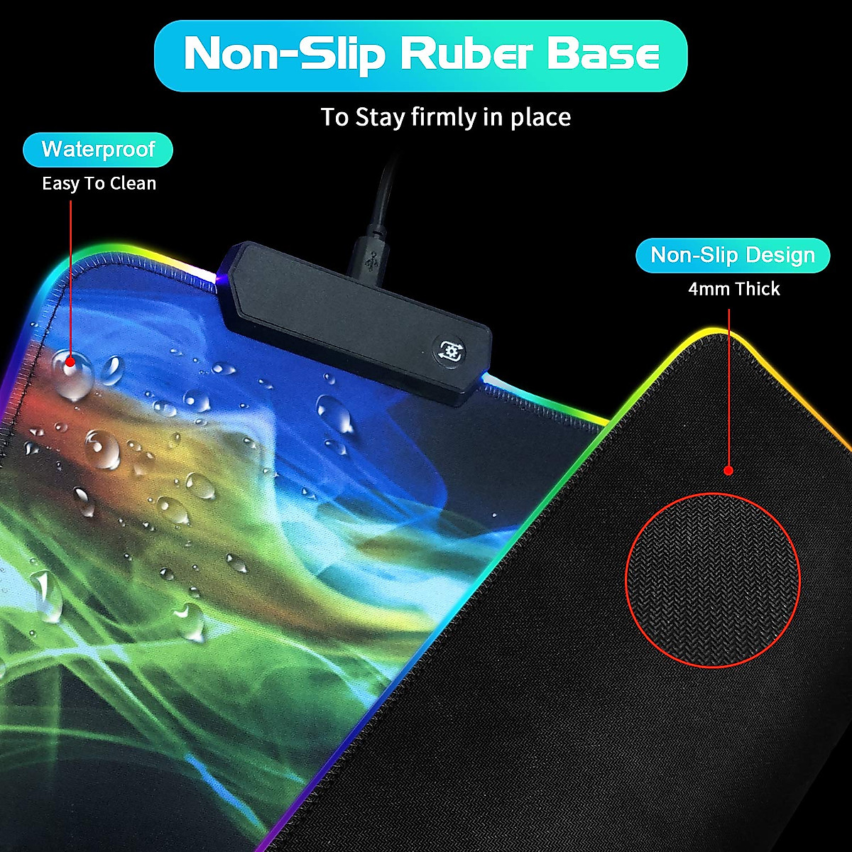Large RGB Gaming Mouse Pad - Big Gaming Led Mouse Pad Smoothly Waterproof Surface XXL Mouse Pad with Anti-Slip Rubber Base Stitched Edge Mouse Pad for Keyboard,31.5"x12"x0.15"(Flame Soccer)