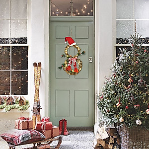 DearHouse Lighted Christmas Wreath Decoration Clearance, 16 x 8 Inch Grapevine Wreath with Hat and Scarf Snowman Shape Wreath for Front Door Home Garden Wall Decor