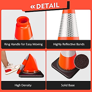 RoadHero 12 Pack Traffic Safety Cones 28 Inch, PVC Cone with Black Weighted Base, Orange Cones with Reflective Collars for Parking Lot, Road Safety, Construction Events