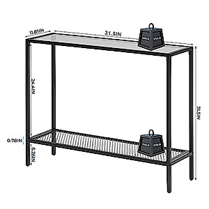 SAYGOER Glass Console Table Black Entryway Table Narrow Sofa Table with Storage 2 Tier Accent Couch Table Hallway Table for Entry Way Living Bed Room Home Office Small Space, Gray Black