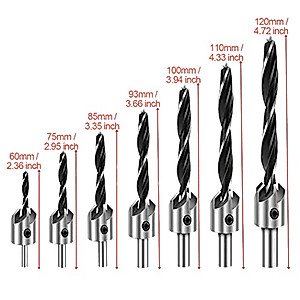 GDFYMI 7Pcs Countersink Drill Bit Set, Brad Point Drill Bit Set, Drill Bits for Metal, Counter Sinker Drill Bit Set, Self Centering Drill Bit, Reamer Set Chamfering Tool with Hex Wrench, 3-10 mm